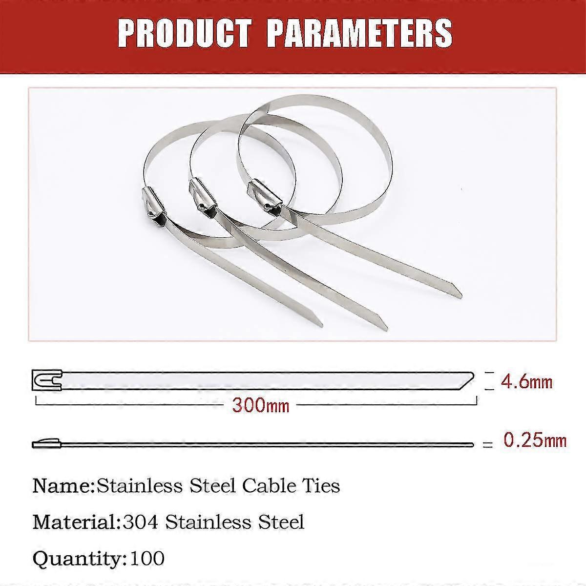 100 Pcs Stainless Steel Tie,metal Cable Ties With Rolling Self Locking ...
