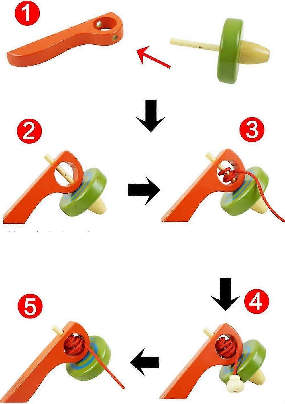 FQStech Wooden Spinning Top Gyroscope peg-top with Handle and Pull ...