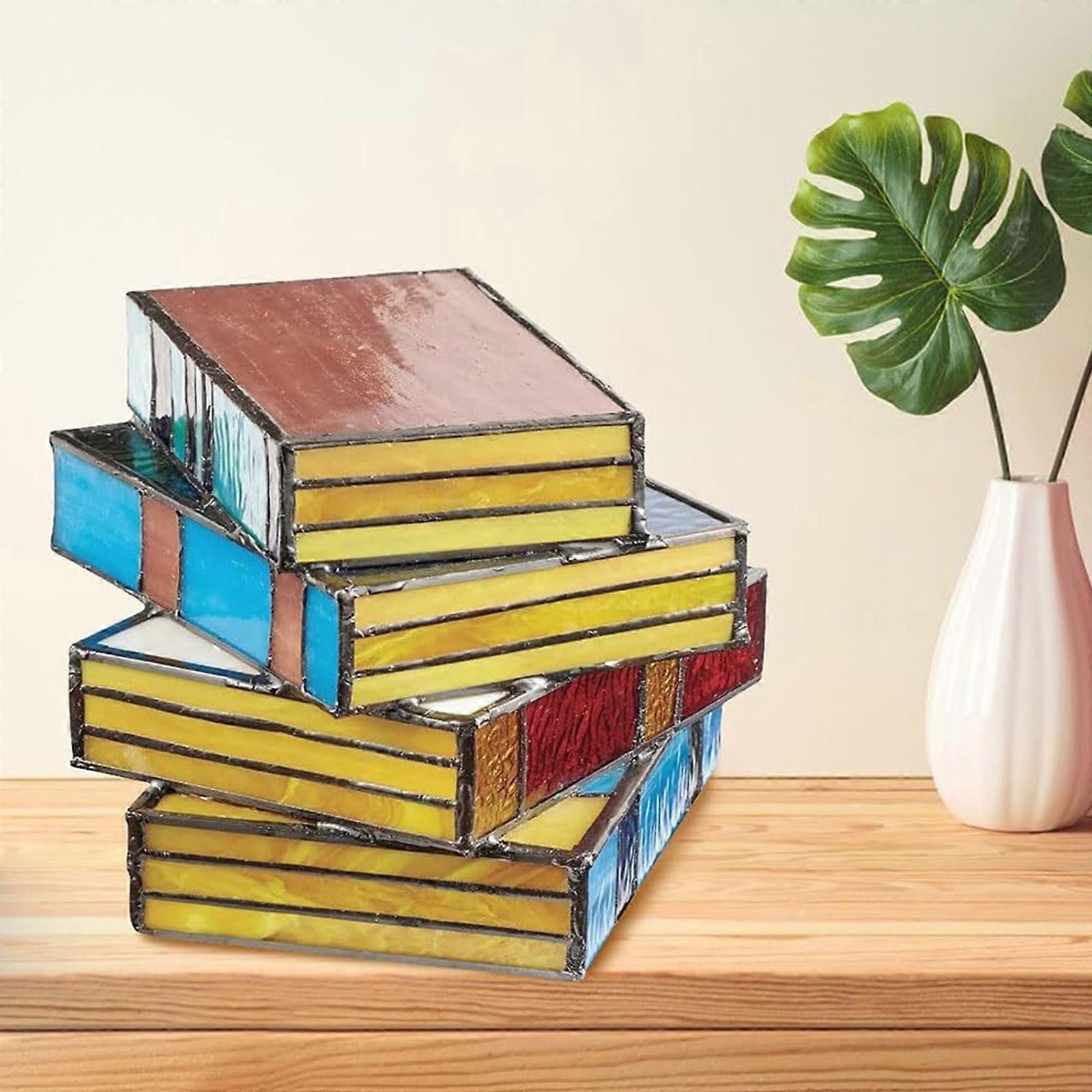 Stained Glass Stacked Books Lamp Decorative Vintage Reading Book Table ...