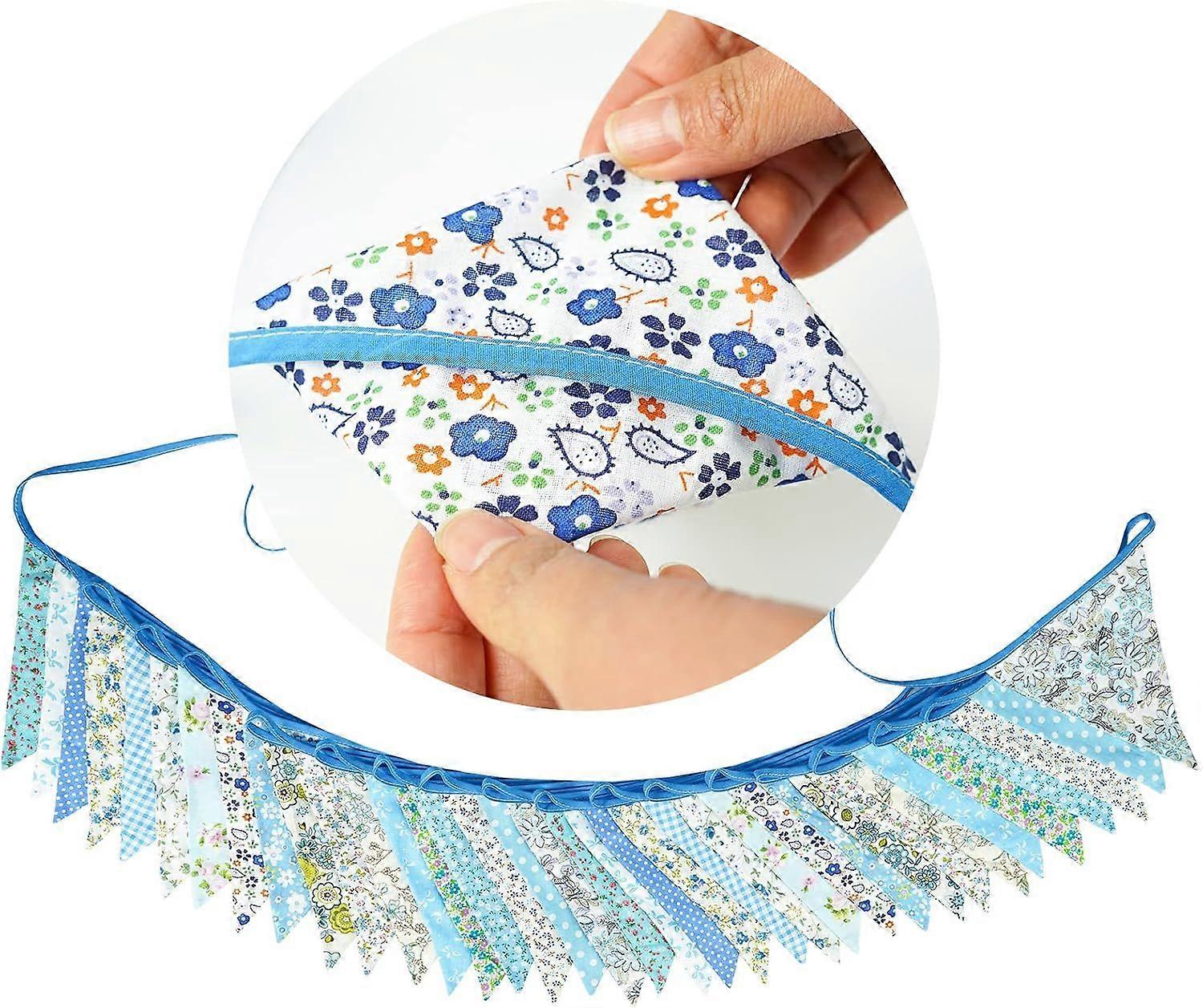 36PCS Blue Fabric Bunting Banner, 10M Double Sided Cotton Bunting ...