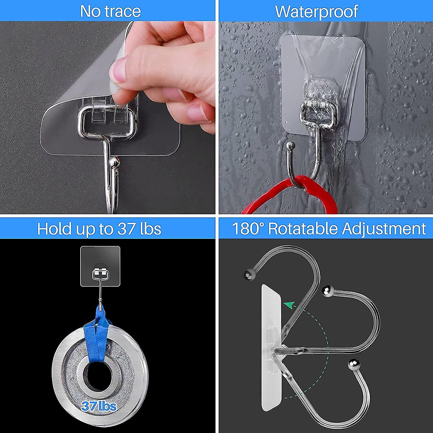 10-pack All-purpose Large Adhesive Hooks, Heavy Duty Hold 37 Lb(max ...