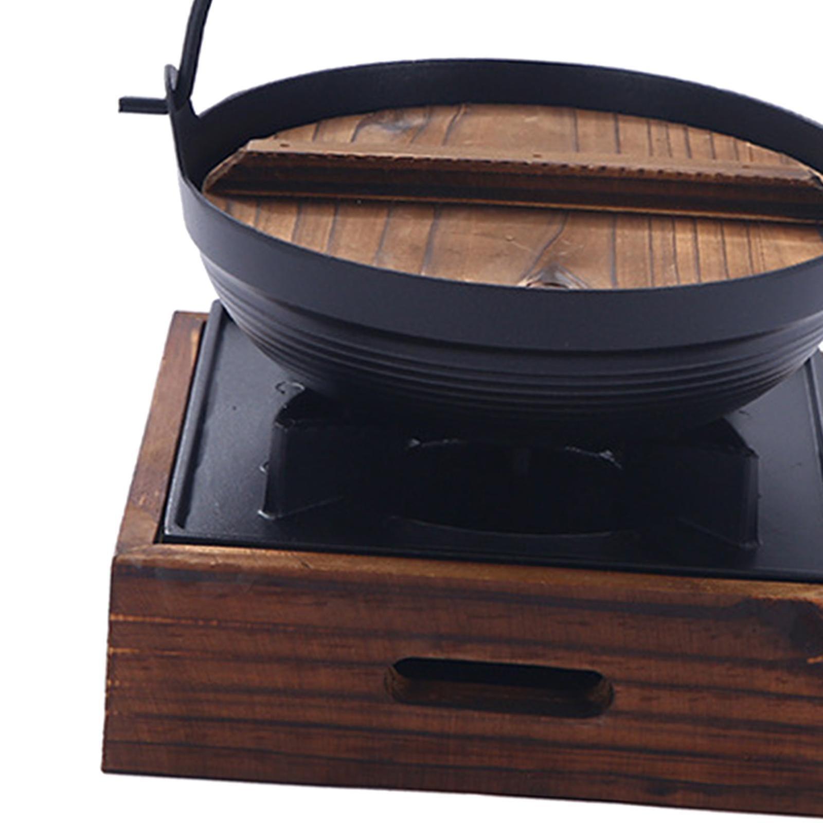 Cast Iron Hanging Pan Stock Pot W/wood Lid Japanese Sukiyaki Stew Pot ...