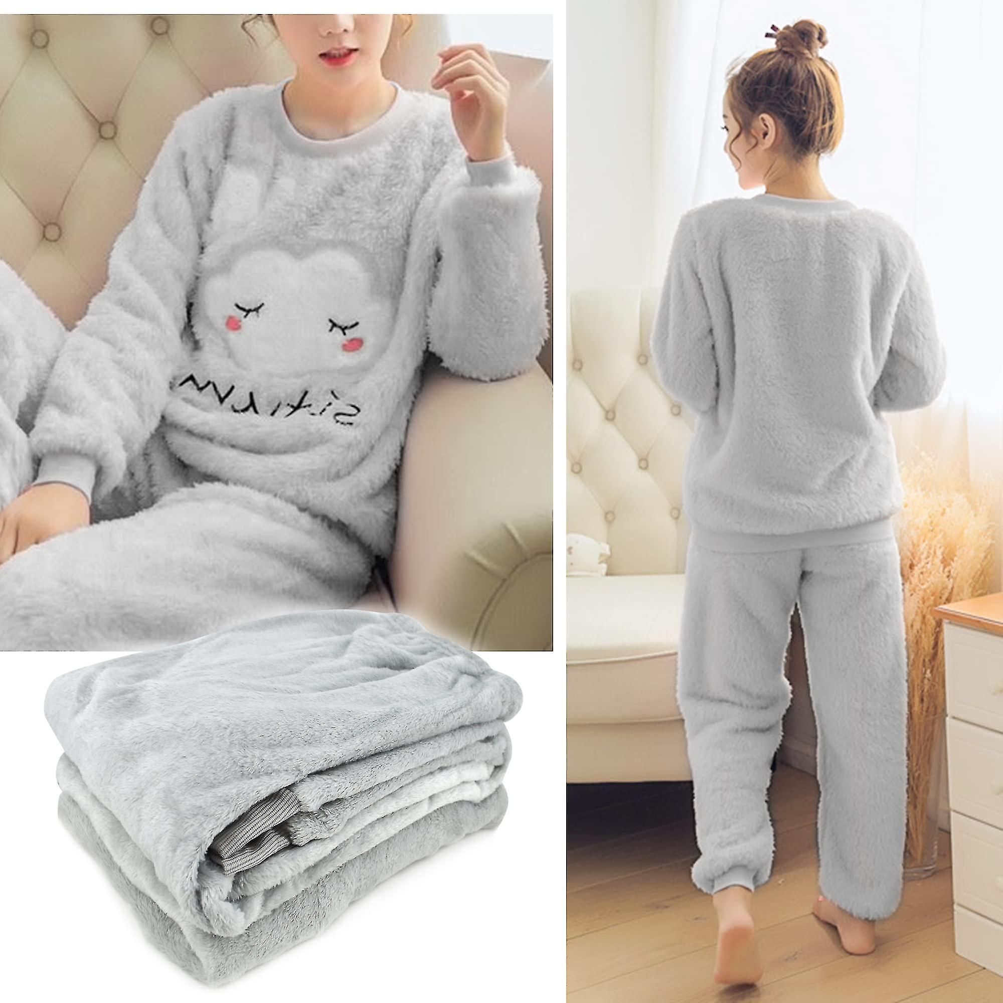 Women's Long Winter Pyjamas, Cuddly Two-piece Fleece Set Fluffy ...