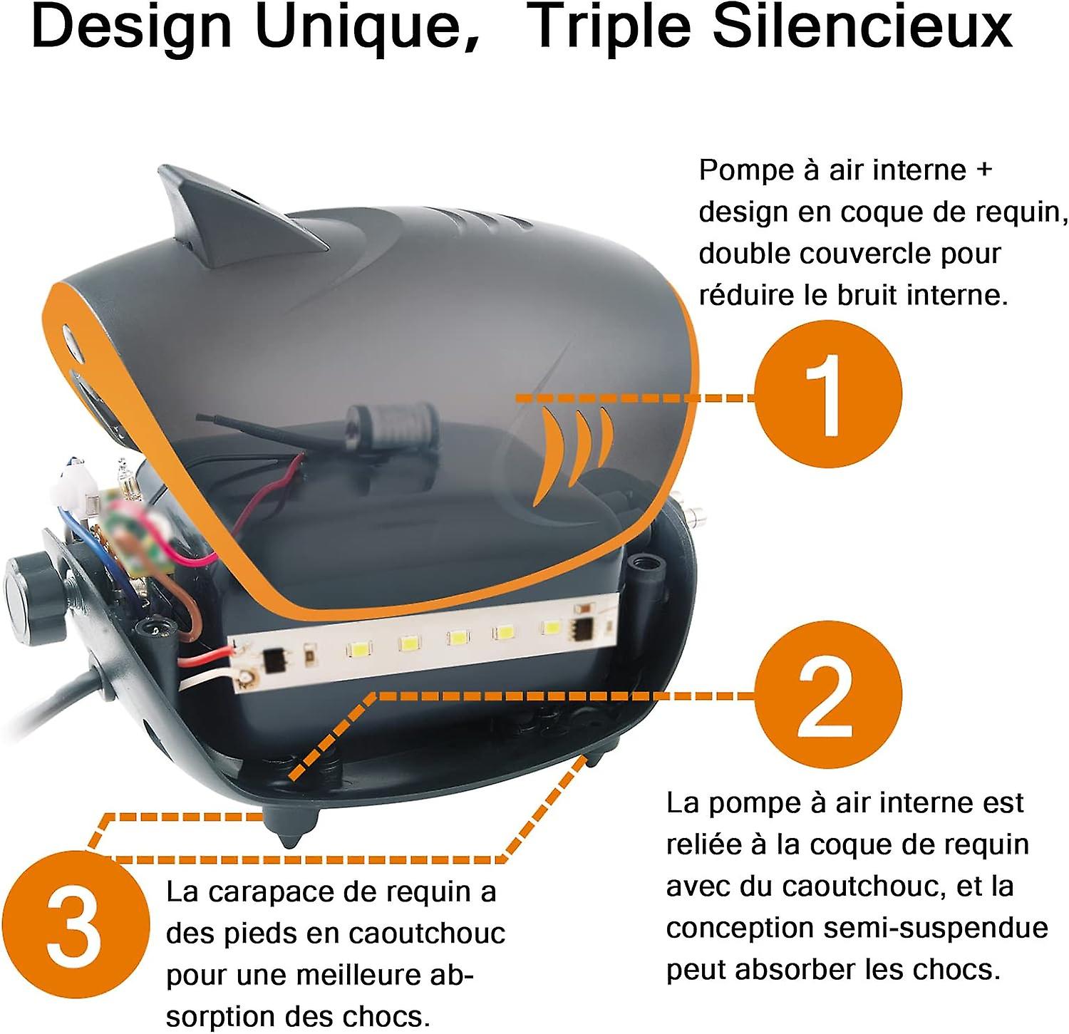 400L / H kraftfull akvarieluftpump, 2 metalluttag tyst syrepump med LED ...