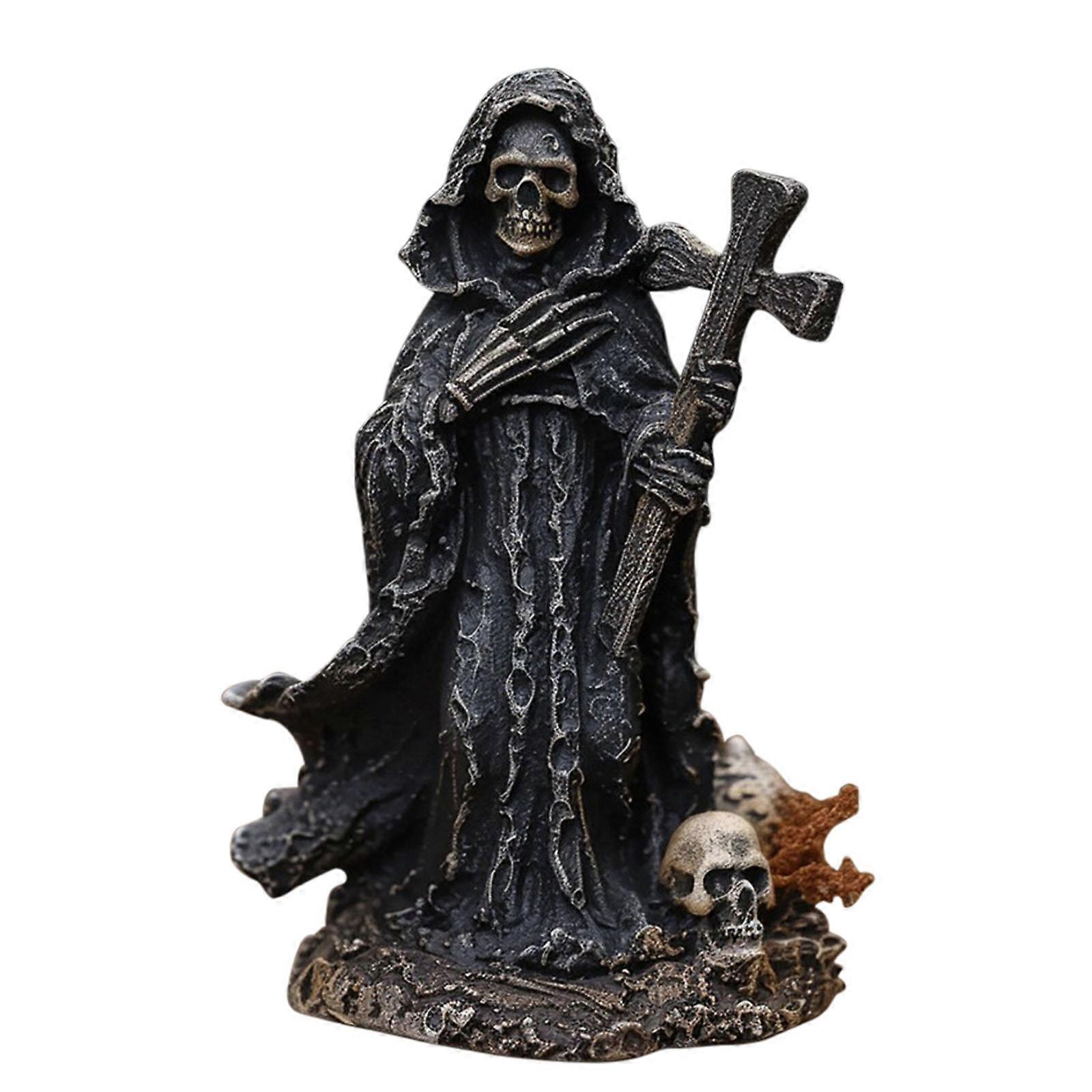 Grim Statue Holding Santa Muerte Statue Gothic Decor Figurine Resin ...