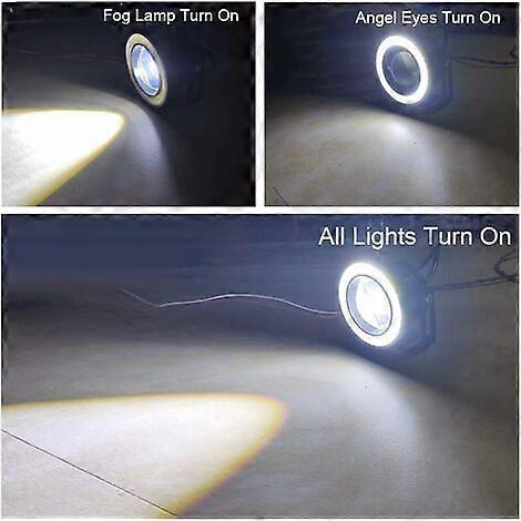 GOOD,2PCS Super Bright 3.0 Universal LED Fog Light Projector 12V 10W White COB Halo Angel Eyes ...