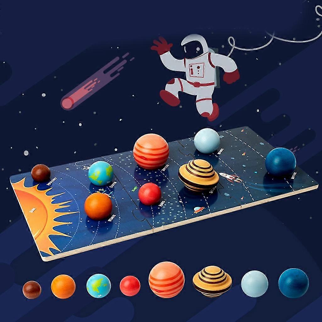 Wooden Solar System Cosmos Learning Toy Cognitive Puzzle Wooden Toy Set ...