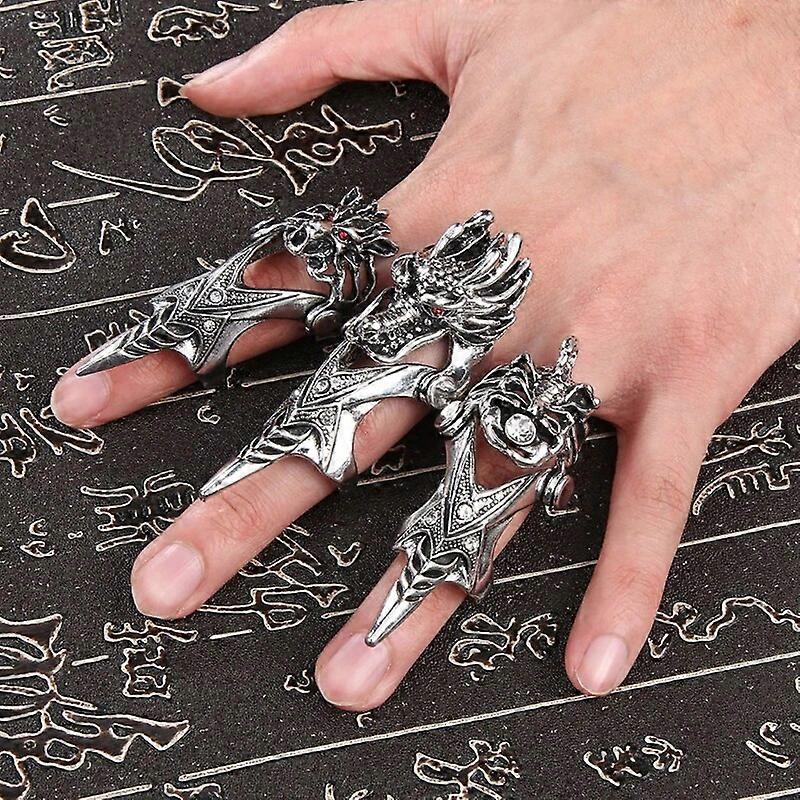 Mens Knuckle Joint Full Finger Double Ring Punk Rock Gothic Hinged Loop ...