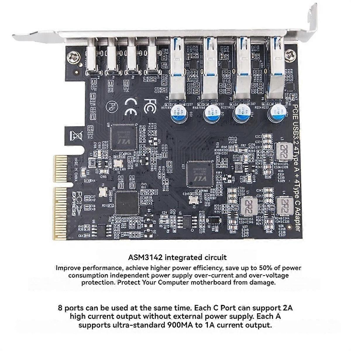 PCIE USB3.2 GEN2 10Gbps Expansion Card PCI Express X4 to 4 Port TYPE A ...