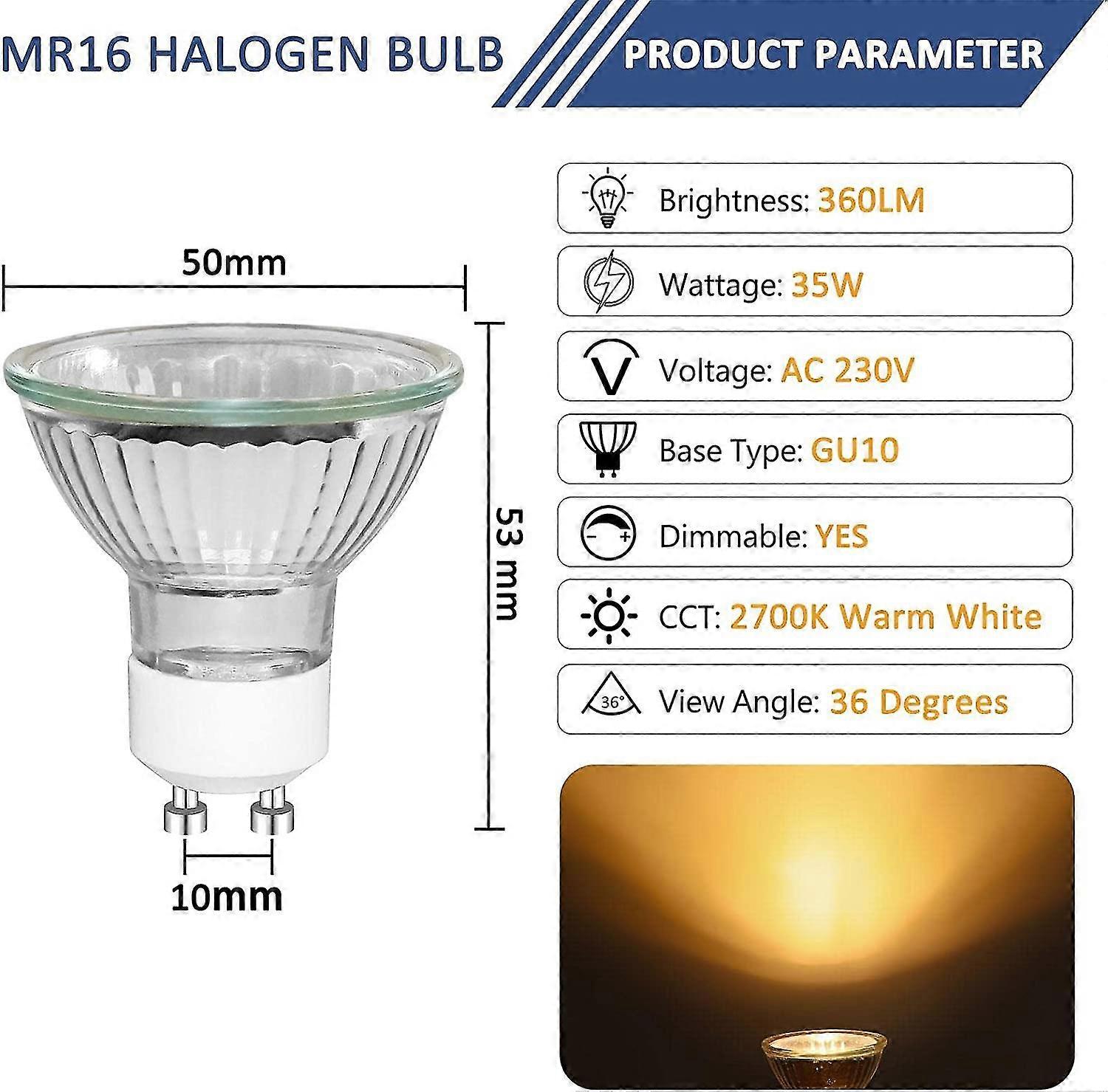 8pcs Gu10 35w Halogen Reflector Bulbs, Dimmable Spotlight,warm White ...