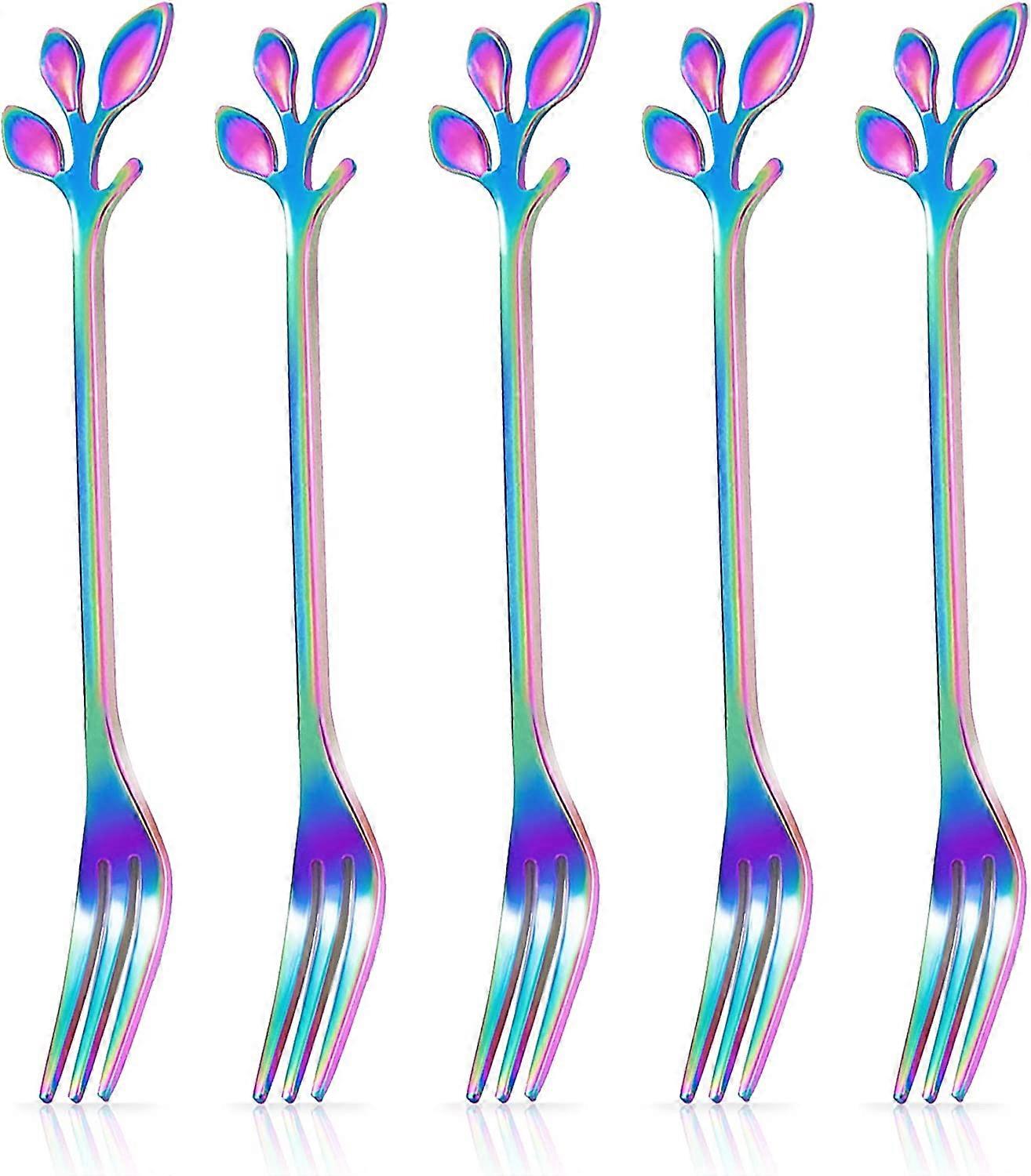 5 PCS Colorful Dessert Forks,4.7-inch Stainless Steel Fruit Forks ...