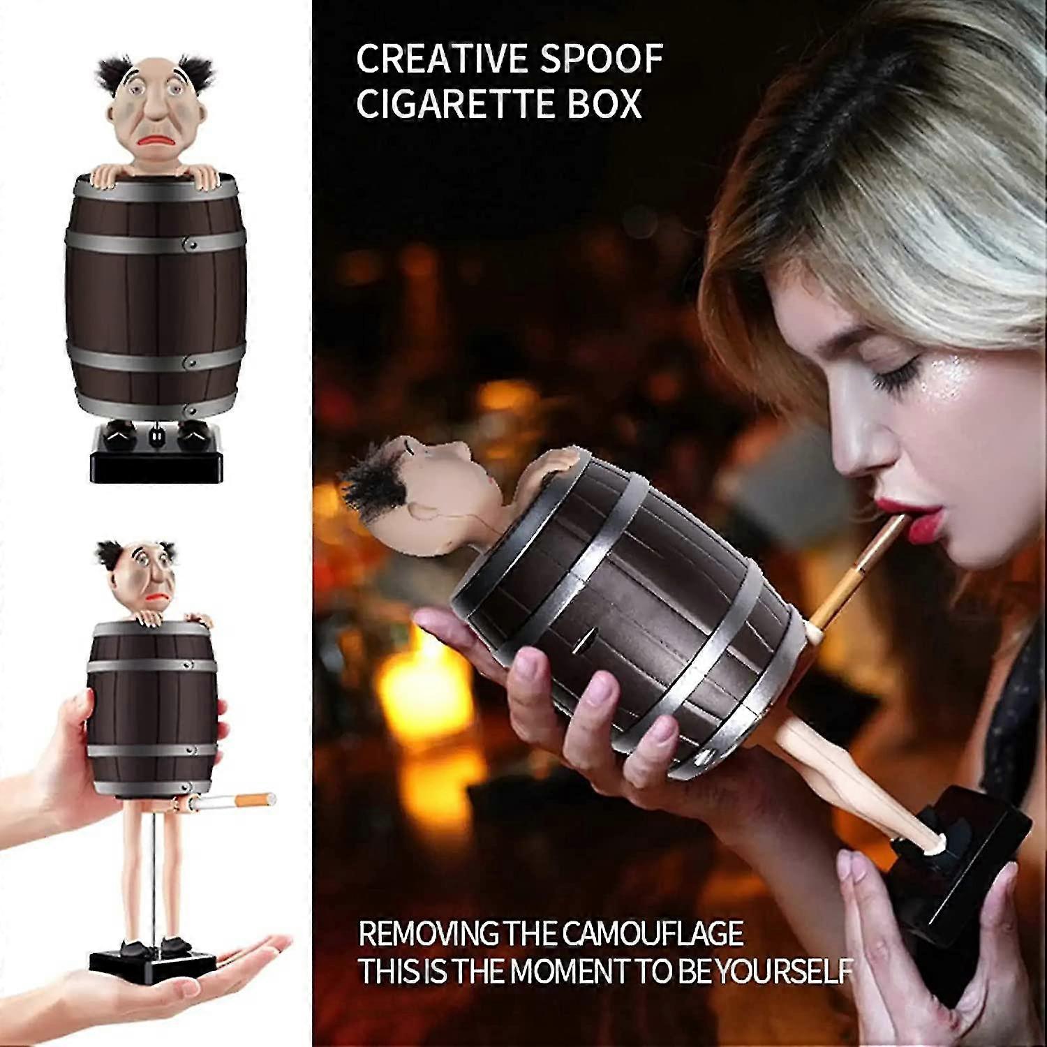 Cigarette Dispenser, Funny Pop Up Wooden Barrel Cigarette Box For 10 ...