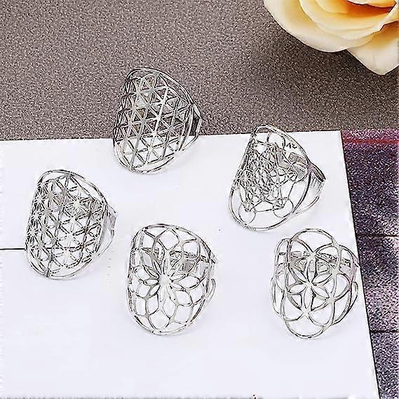 (Silver)Woman Adjustable Archangel Ring Metatron Pattern Girls ...