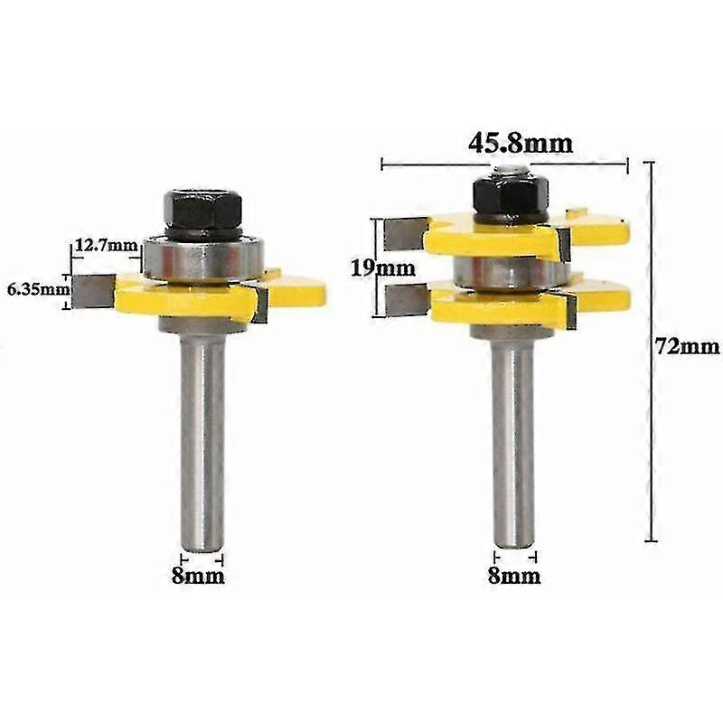 Tongue And Groove Cutter Set 3 Flute 8mm Shank T Shape Woodworking ...