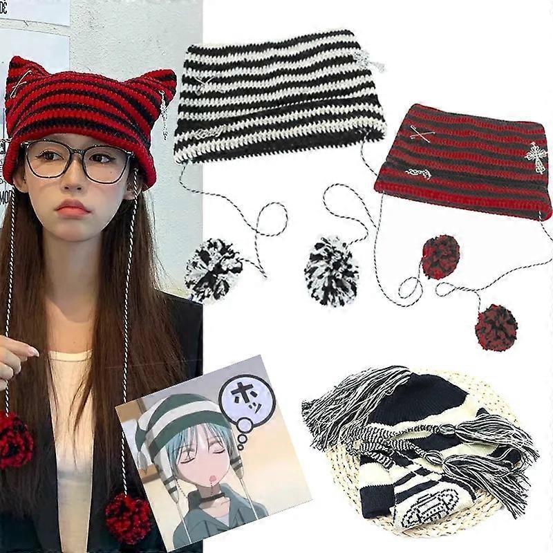 Okazaki Shinichi NANA Hat Topi Knitted Punk Hat Beanies Dingin Telinga ...