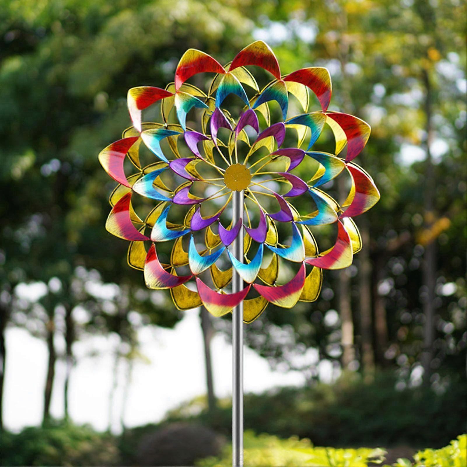 Colorful Flower Wind Spinner with Stake Weather-proof Outdoor Garden ...