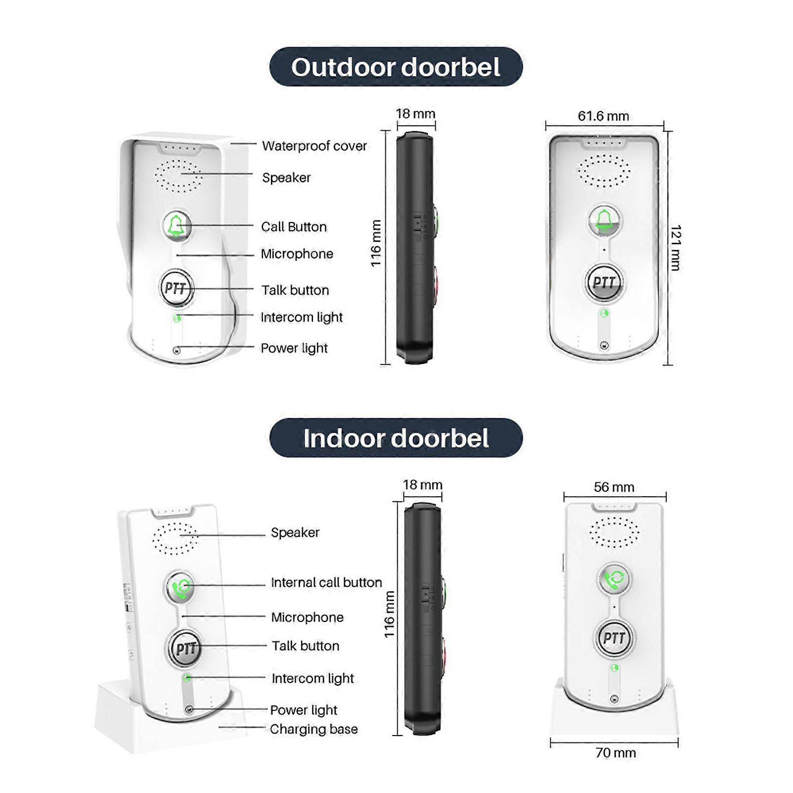 Wireless Doorbell Intercom Rechargeable 1000m/3280ft Long Distance ...