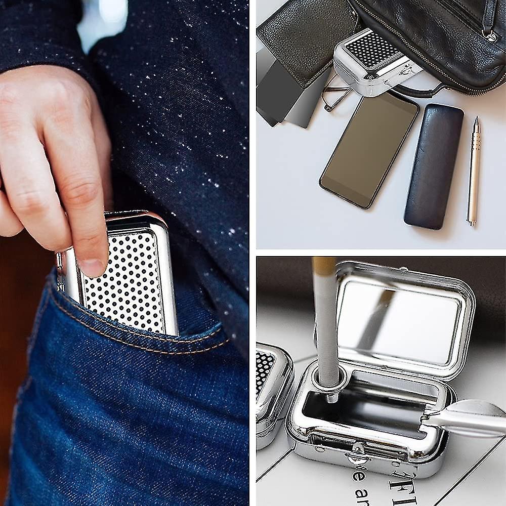 Mini Ashtray, 2 Pcs Stainless Steel Cigarette Pocket Ashtray, Square ...