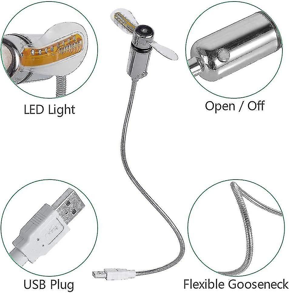 Usb Clock Fan, Huiheng Mini Led Fan Foldable Gooseneck For, Led Clock ...