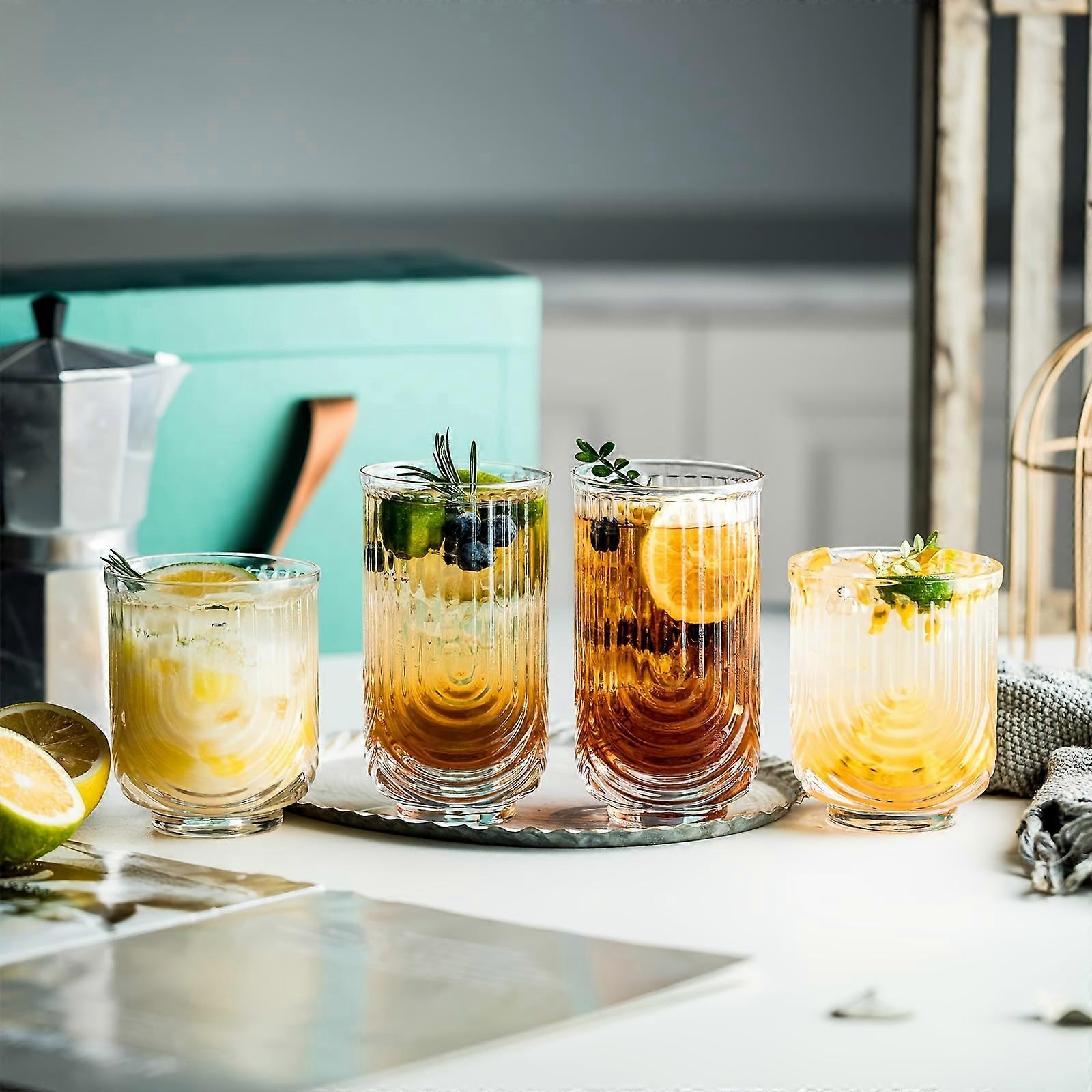 4pcs, Drinking Glasses, U Shaped Pattern Glass Cups, Vintage Drinking ...