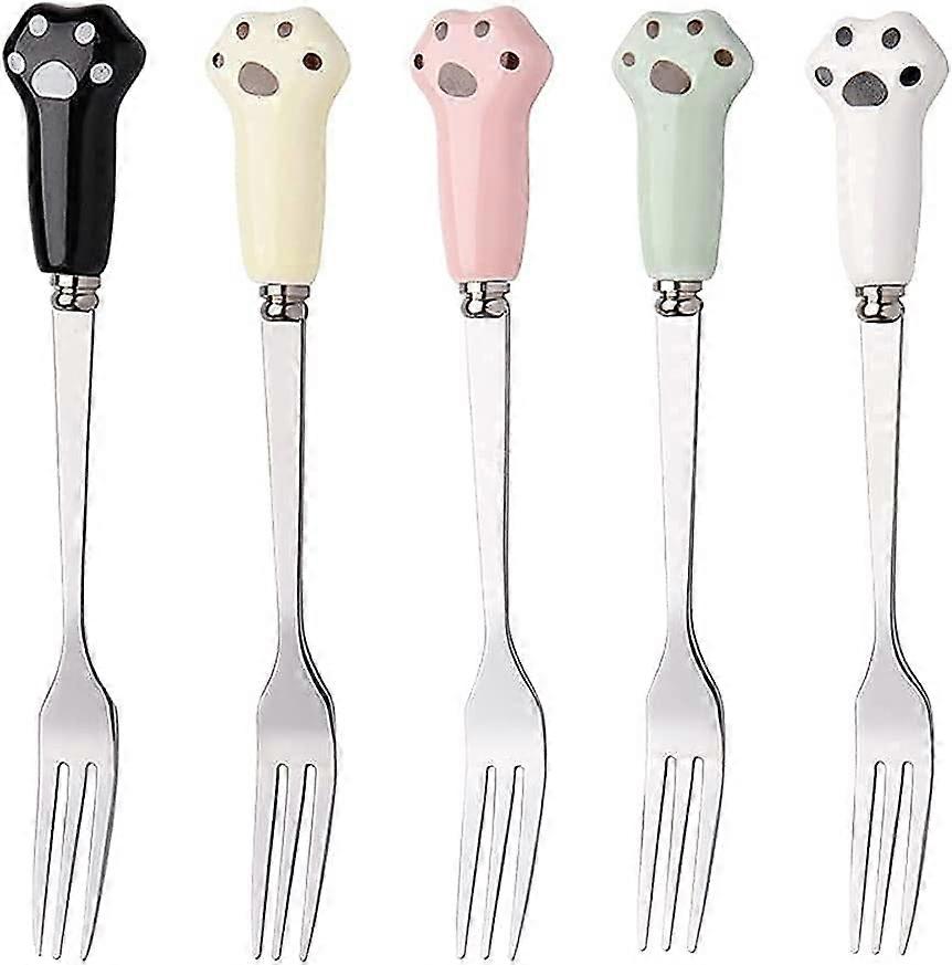 6pcs set ceramic handle stainless steel fruit fork creative cute fruit ...