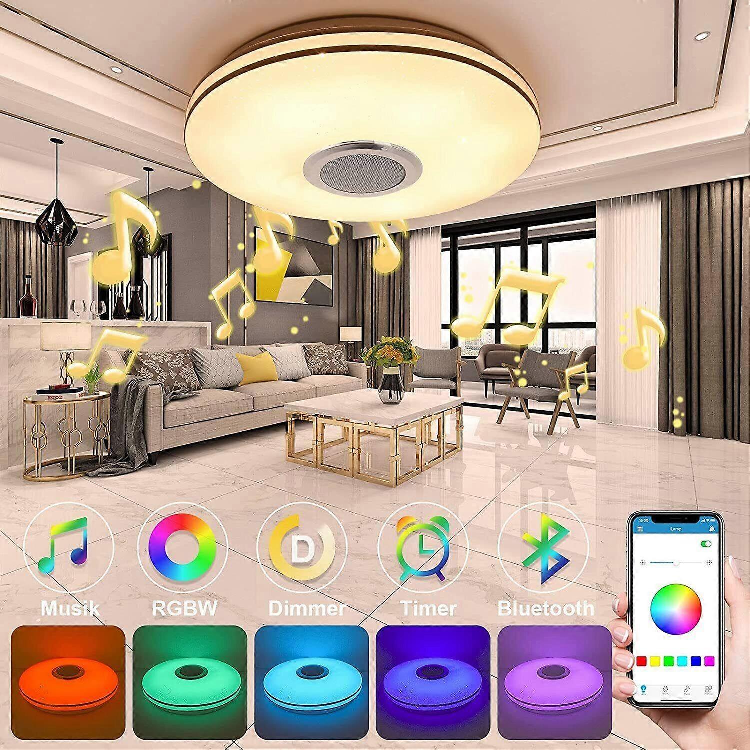 36W RGB LED Ceiling Light Bluetooth Speaker Music Lamp Dimmable with ...