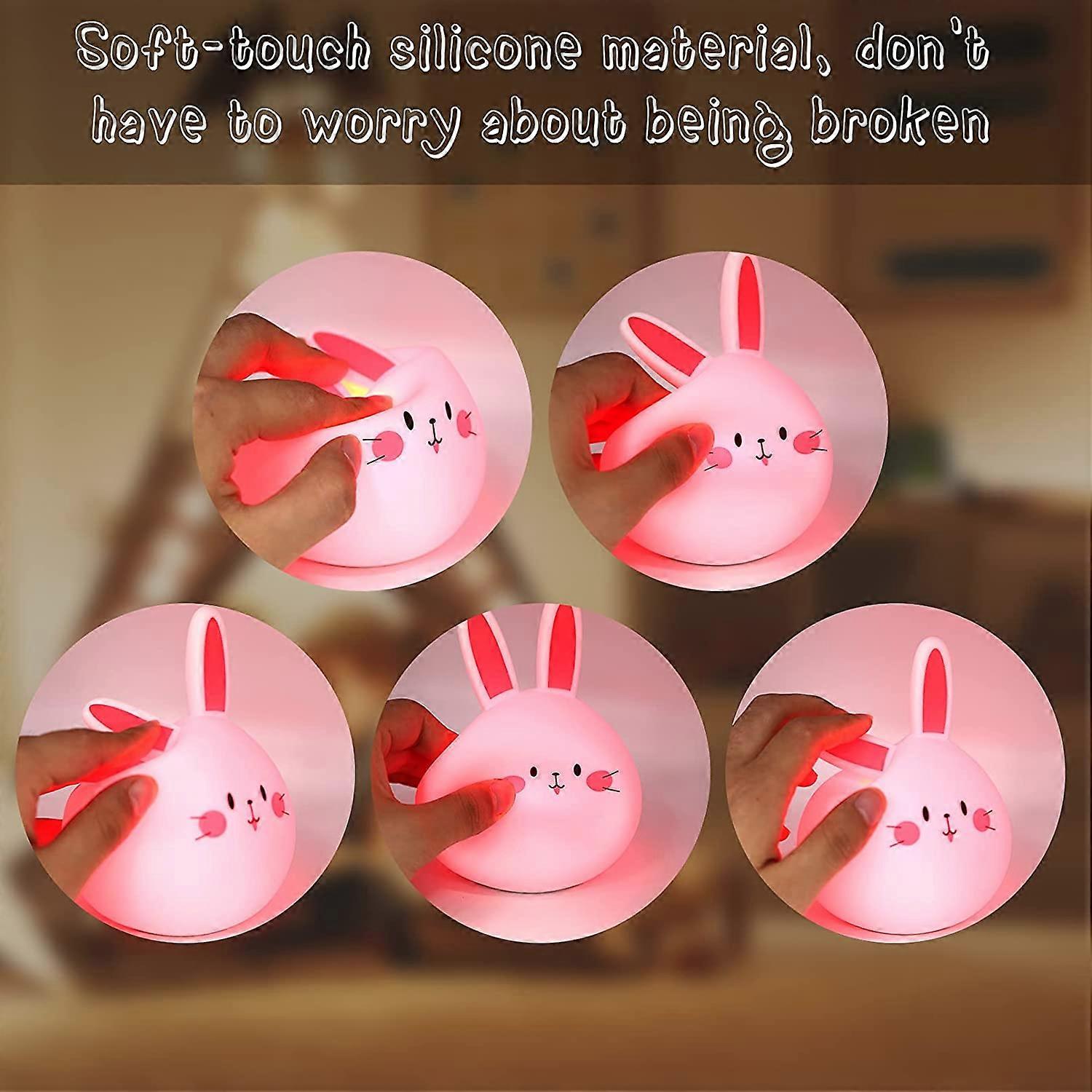 Cute Long-Eared Silicone Bunny Night Light with Touch & Remote Control ...
