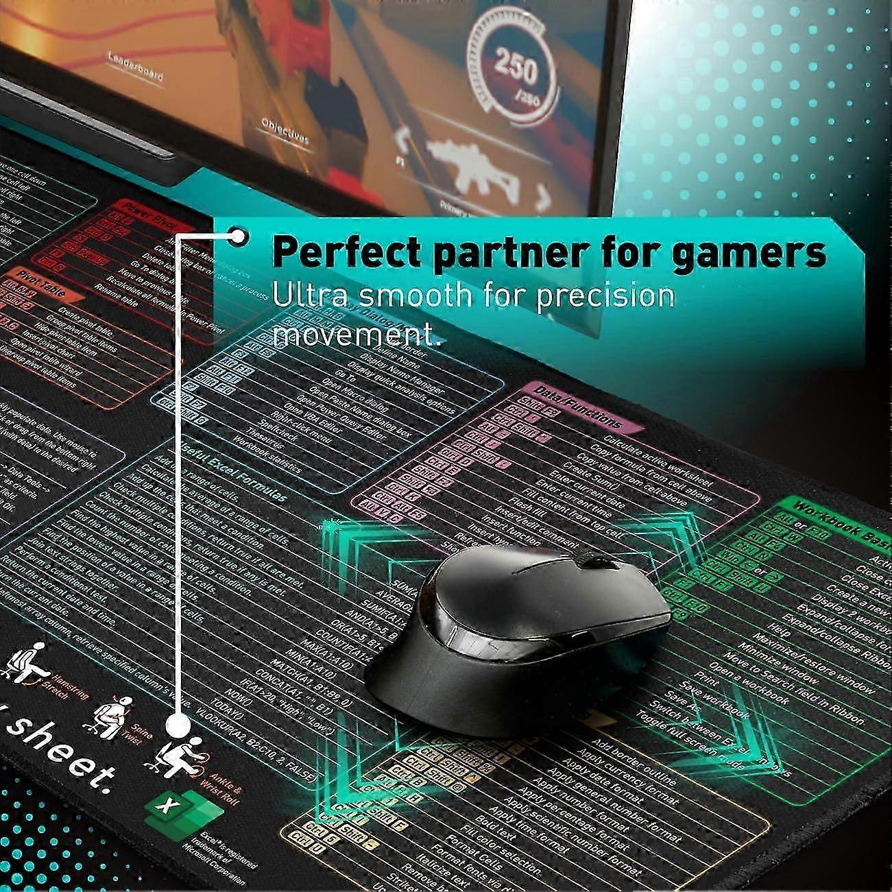 Excel Shortcut Keys Mouse Pad - Extended Large XL Cheat Sheet Gaming ...