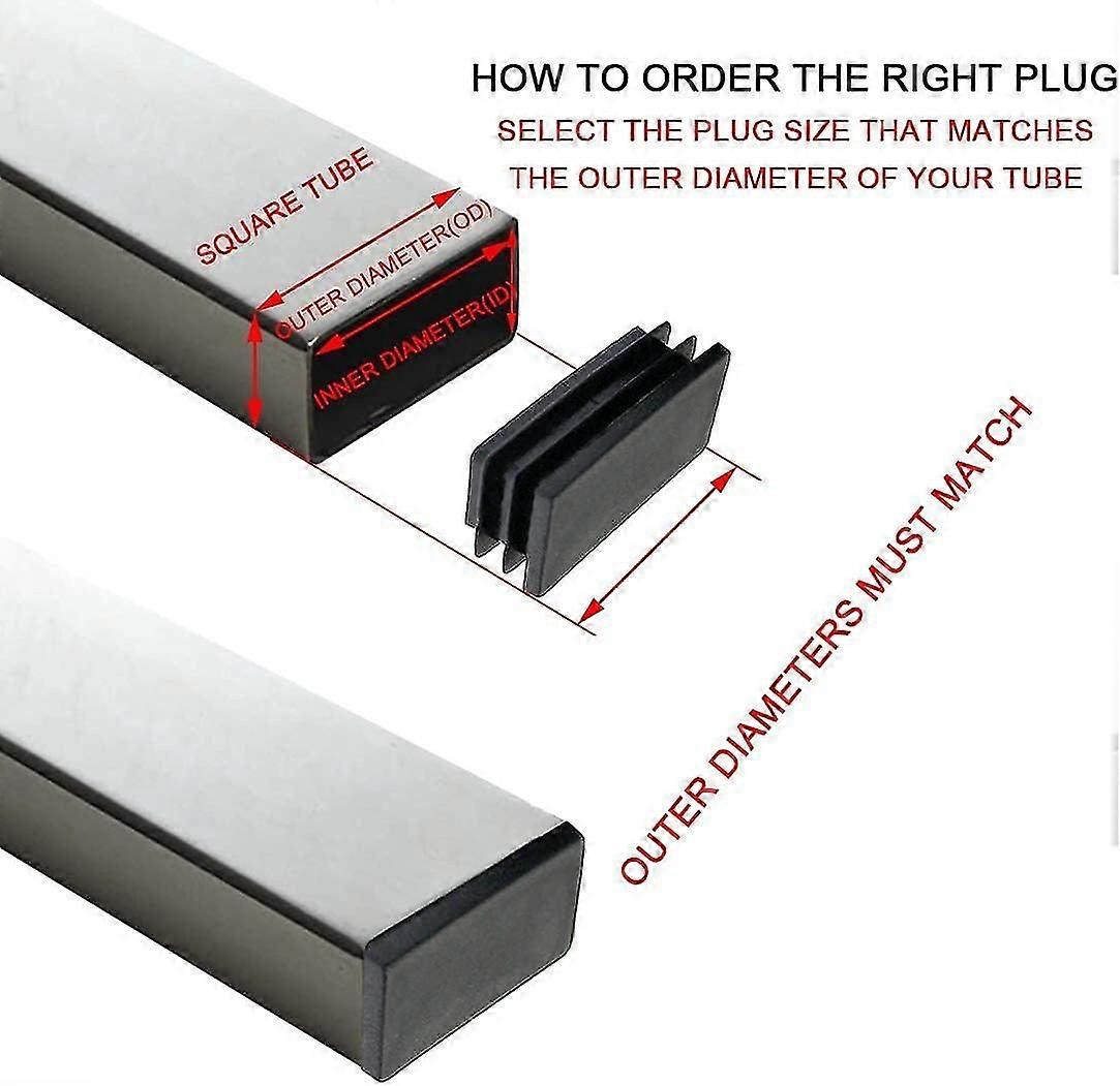 20 Pack Black Plastic Rectangular End Caps for Table, Chair, Tube Legs ...