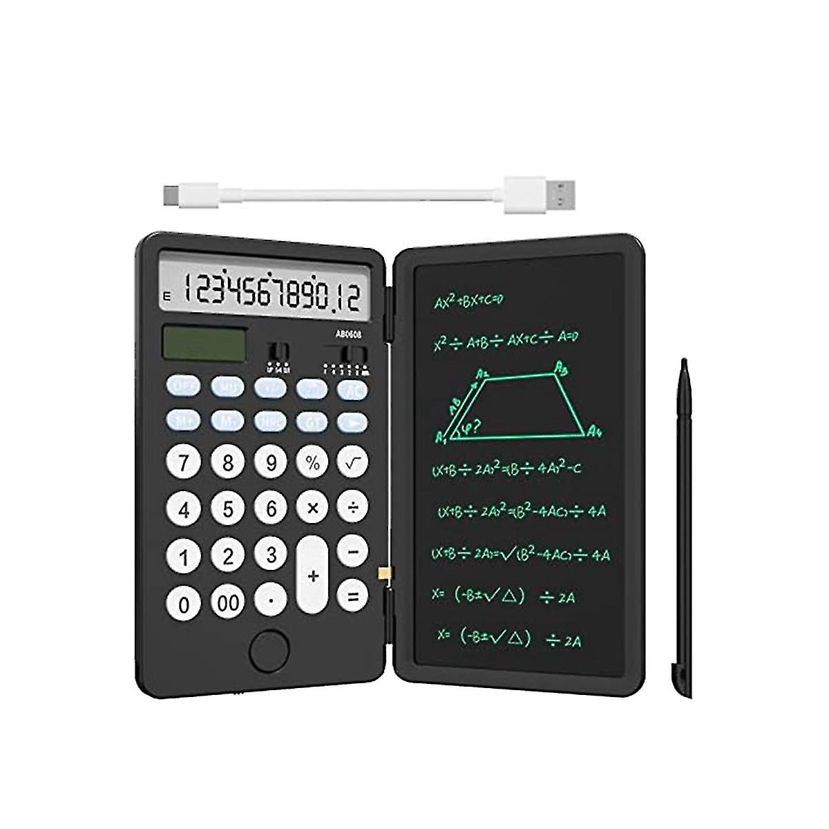 Portable Calculator, With Writing Tablet,12 Digits Display Rechargeable ...