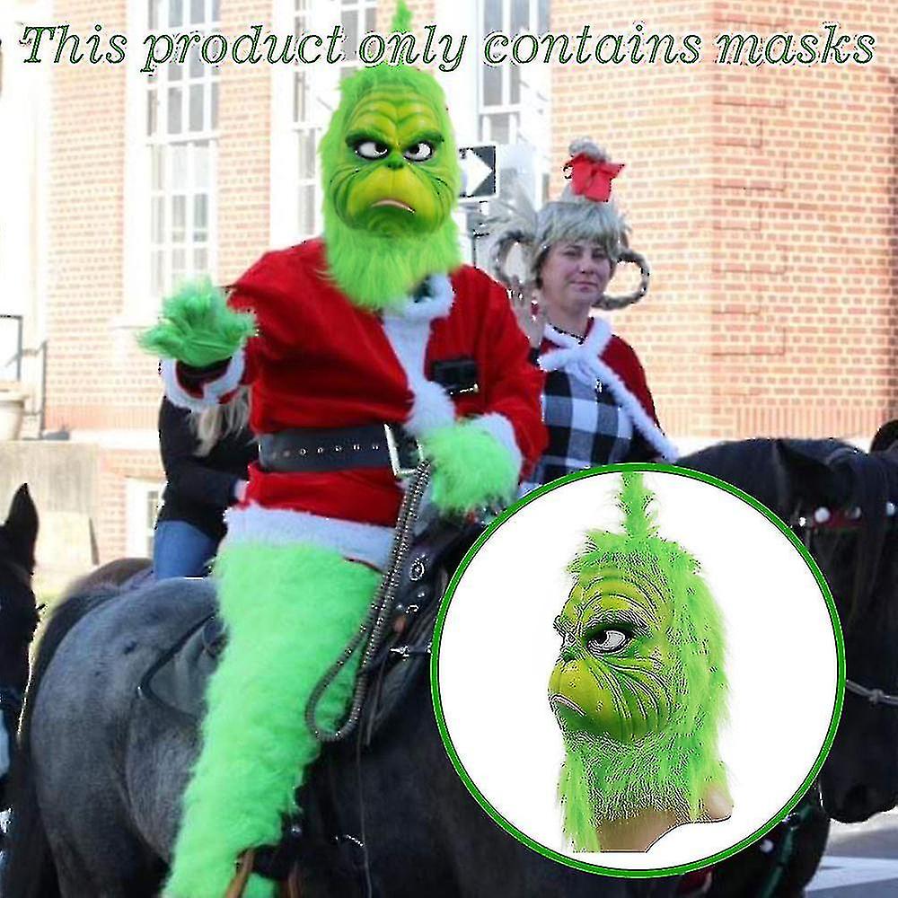 Christmas The Grinch Full Head Latex Mask Xmas Hat Monster Adult Gloves ...
