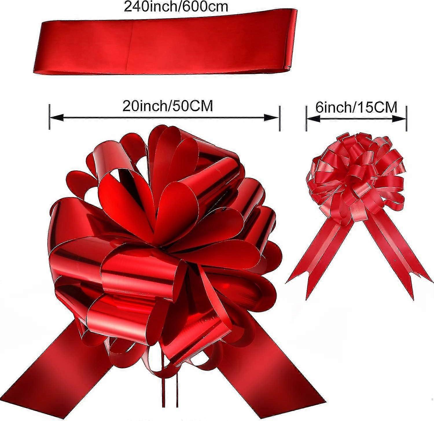 Large car bow set with 20 inch ribbon bow and 5 pull tab decorations ...