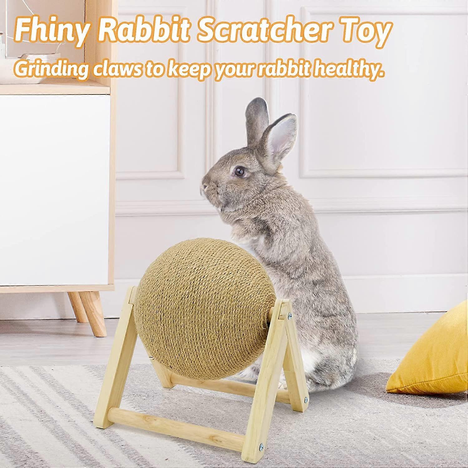 Bunny Scratch Toy, Natural Solid Wood Sisal Scratching Ball for Indoor ...
