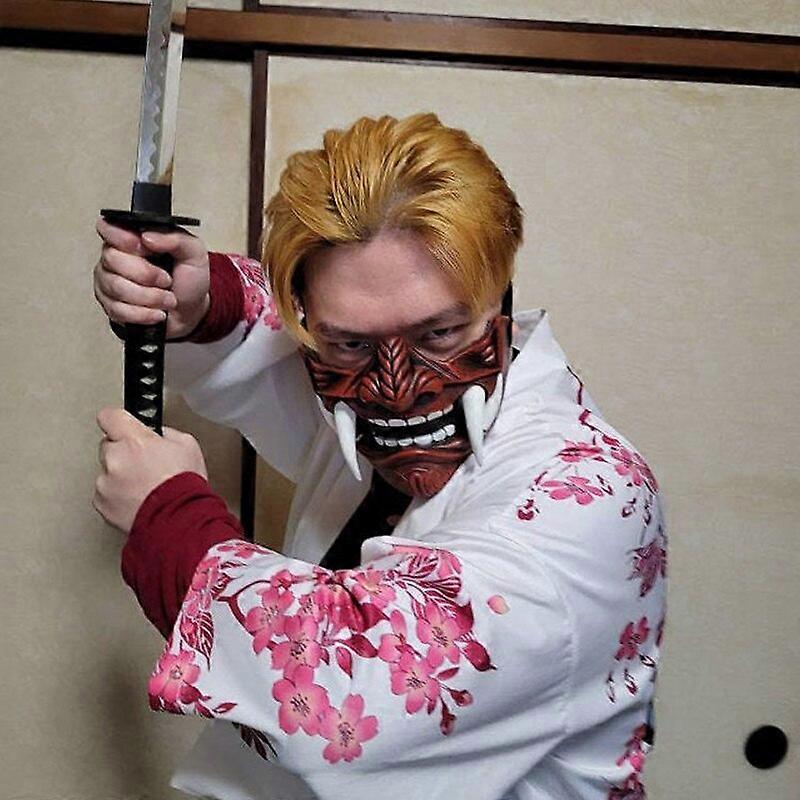 Half Face Assassin Ronin Samurai Mask Demon Oni Mempo Japanese Latex ...