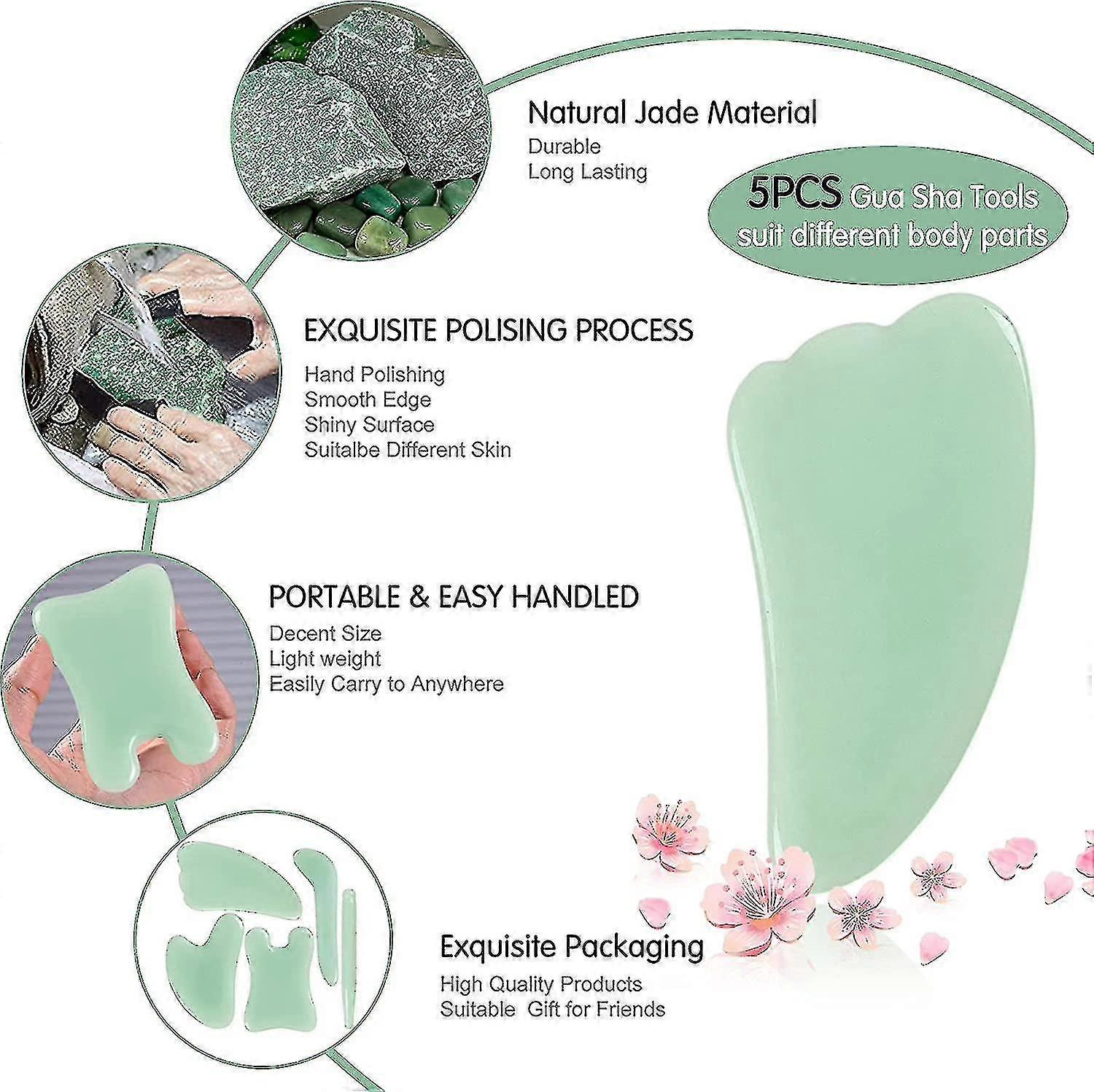 Gua Sha Stone, 5pcs Gua Sha Facial Treatment With Jade Stone, Gua Sha ...