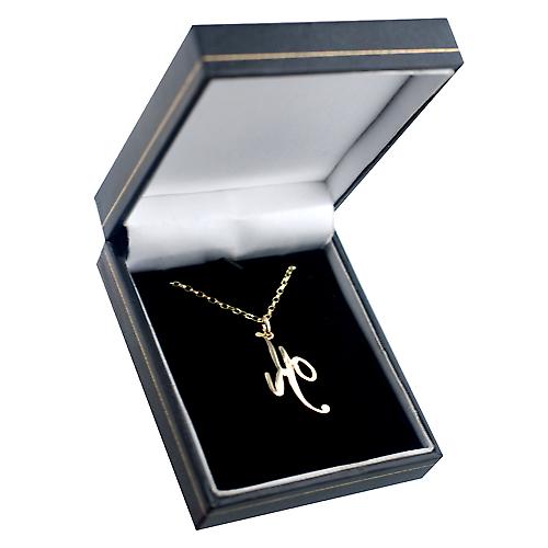 9ct Gold 30x15mm plain Initial K Pendant with a belcher Chain 24 inches ...