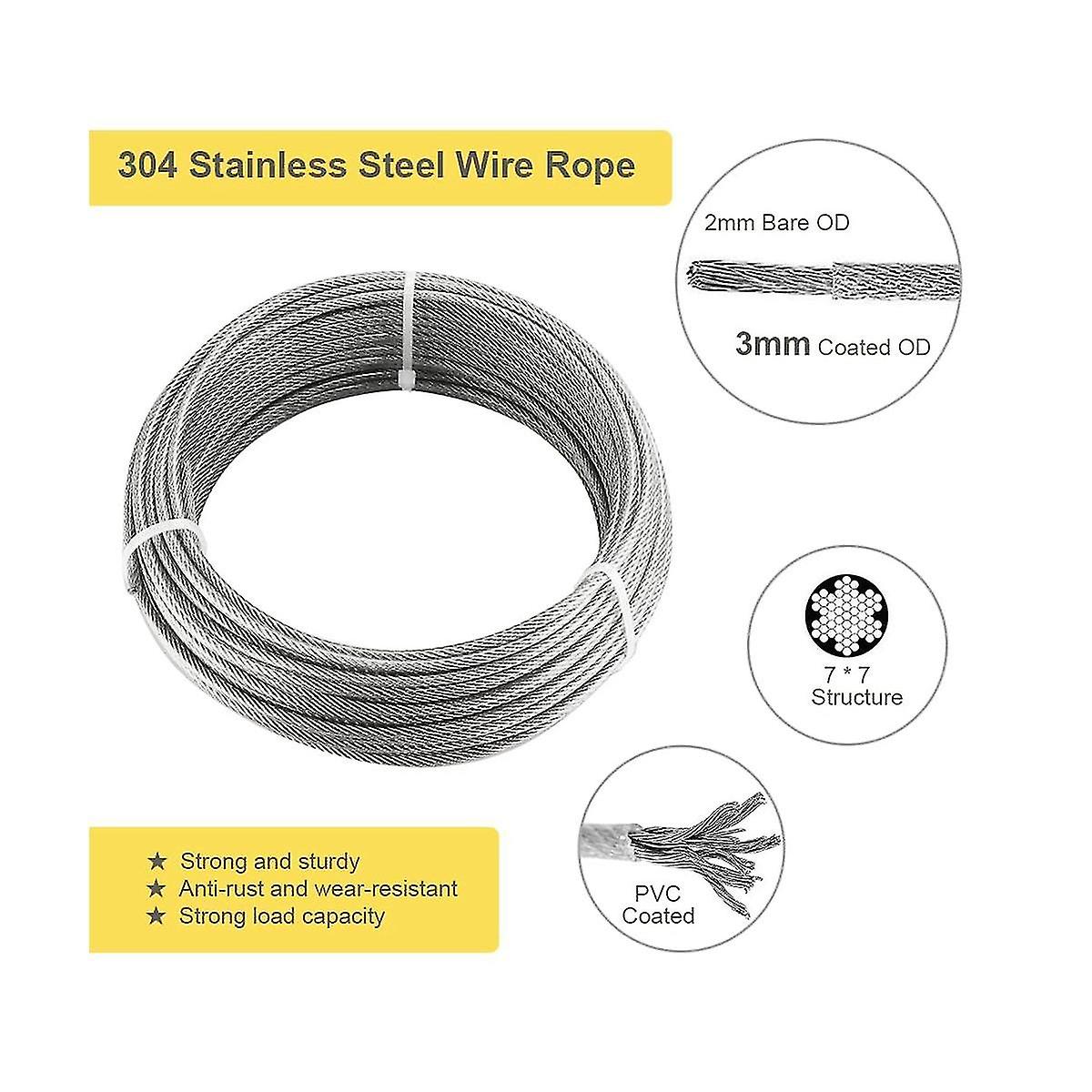 20m Stainless Steel Kit, 3mm Sorting Helps Tighten Rope Wear With M5 ...