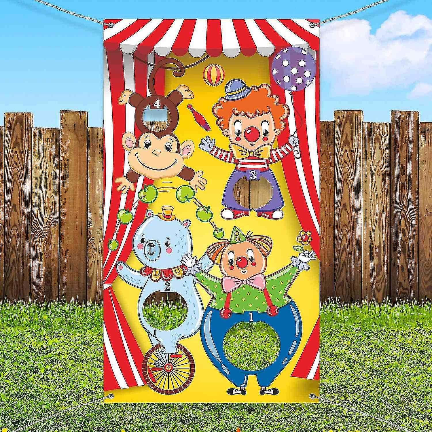 Carnival Clown Toss Game Banner With Bean Bags For Kids And Adults In ...