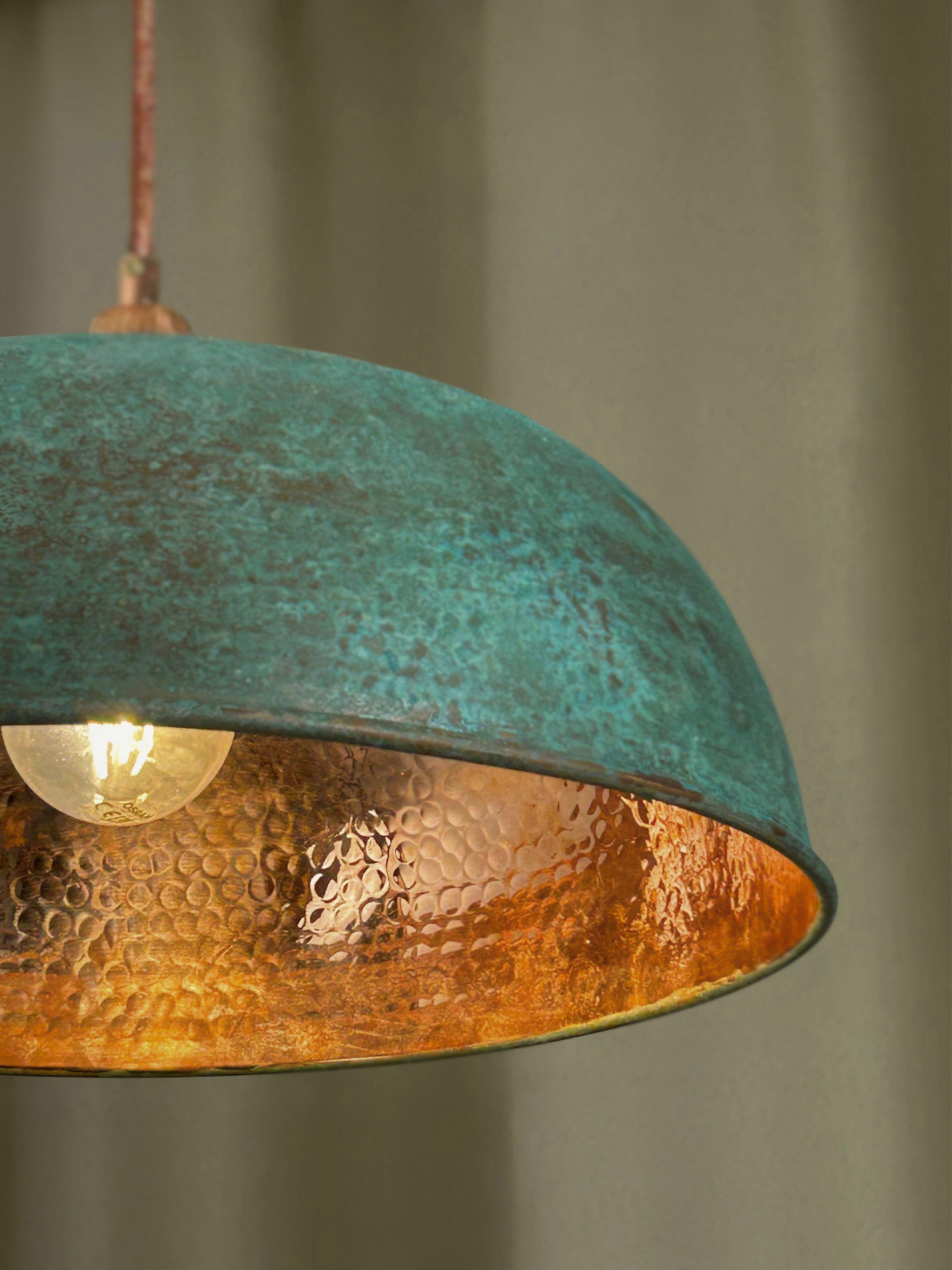 Hammered Copper Green Patina Pendant Light | Hammered Copper + Green ...