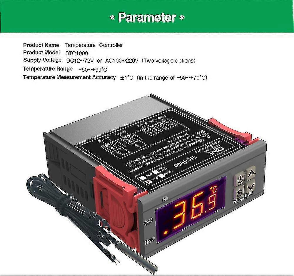 Stc-1000 Temperature Controller, 12v 10a Versatile Digital Thermostat With Ntc Probe For ...