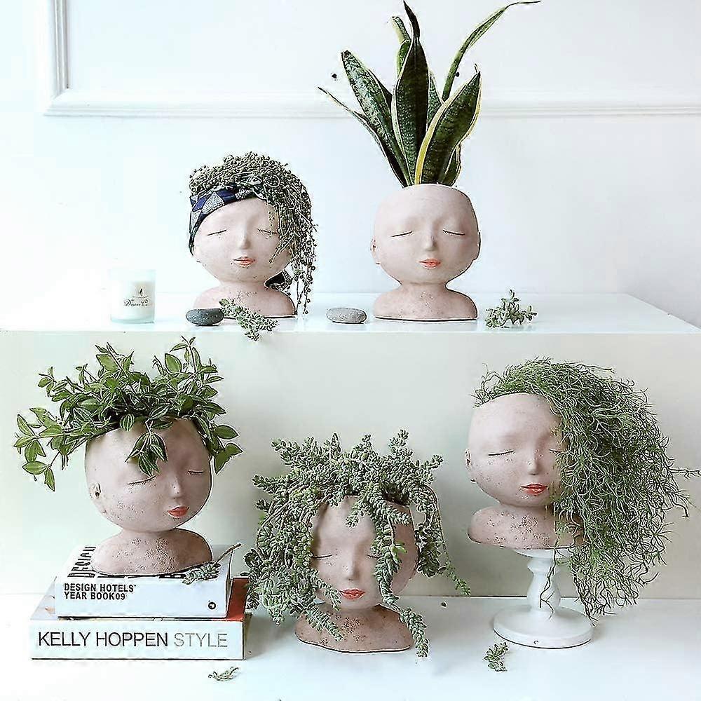 Female Head Flower Pot with Drain Holes, Indoor and Outdoor Decorative ...