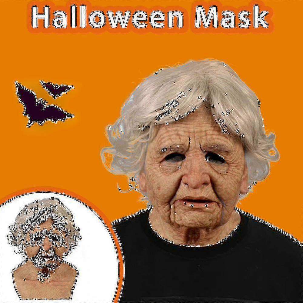Old Woman Mask Halloween Creepy Wrinkle Face Mask Latex Cosplay Party ...