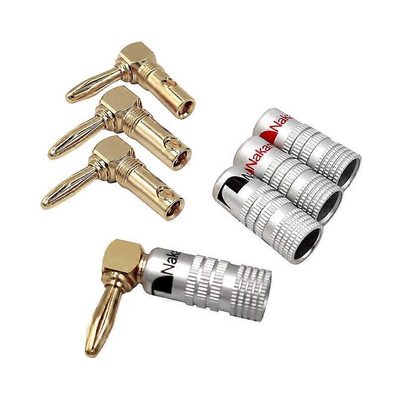 8PCS Nakamichi Banana Plug Right Angle 90 Degree 4mm Gold-Plated Video Speaker Adapter Audio ...
