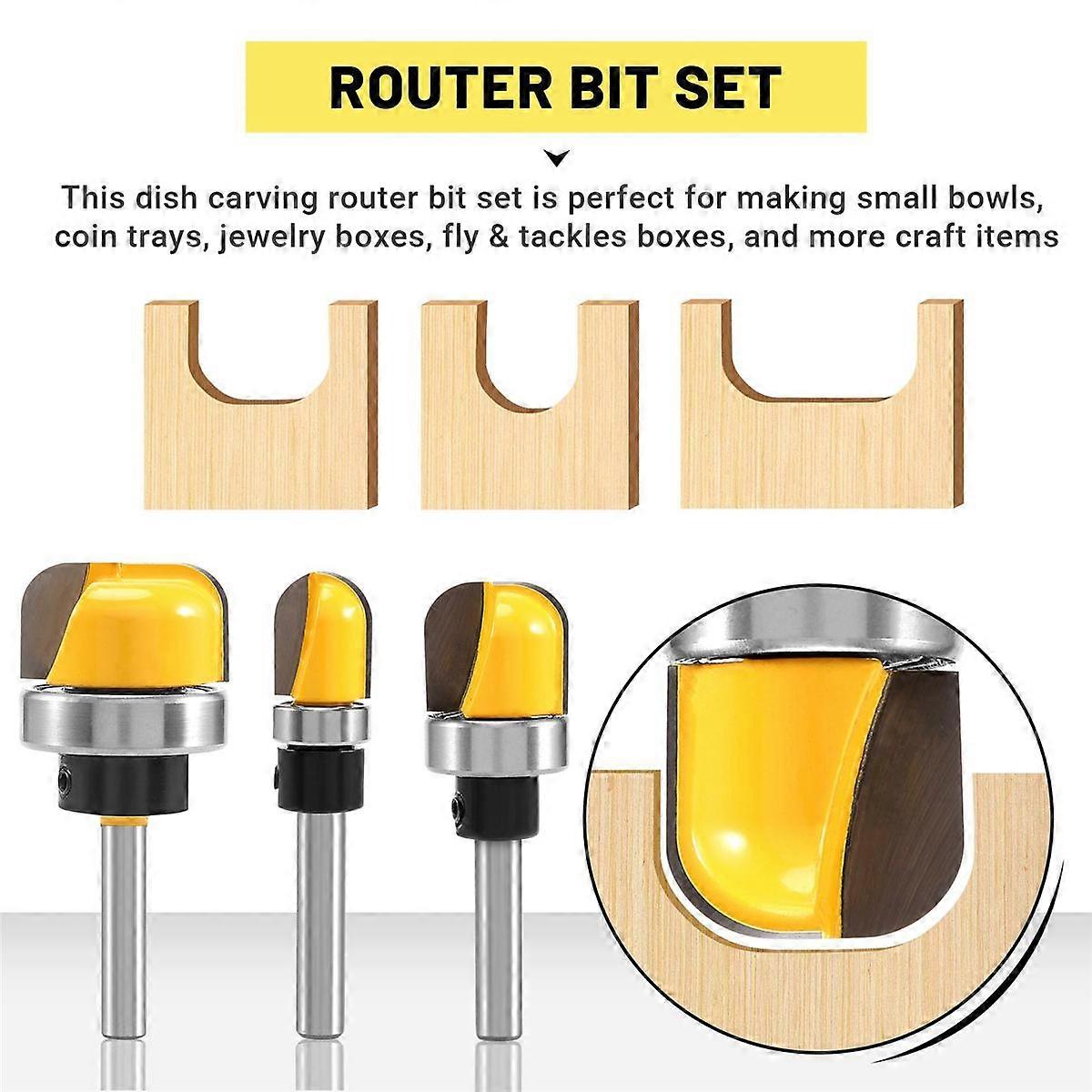 3Pcs 1/4 Inch Shank Bowl and Tray Router Bit, Bowl & Tray Template ...