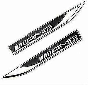 2 X Amg Black Fender Side Wing Metal Sticker Badge Emblem - To Fit All ...