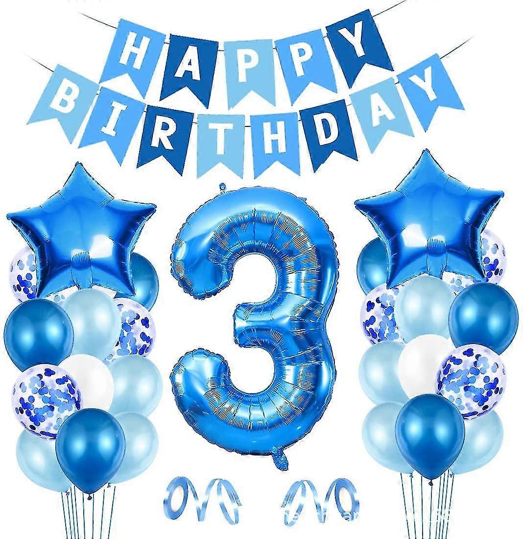 3 Year Old Boy Birthday Balloon, Blue 3 Year Birthday Decorations ...
