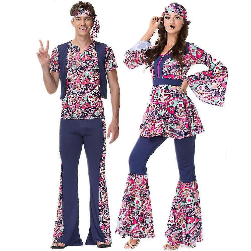 Retro 60s 70s Hippie Cosplay Carnival Halloween Costume For Men Women ...