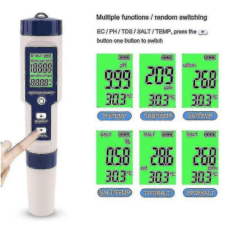 Pool Salt Tester, Digital Salinity Meter, High Accuracy 5 In 1 Salinity ...