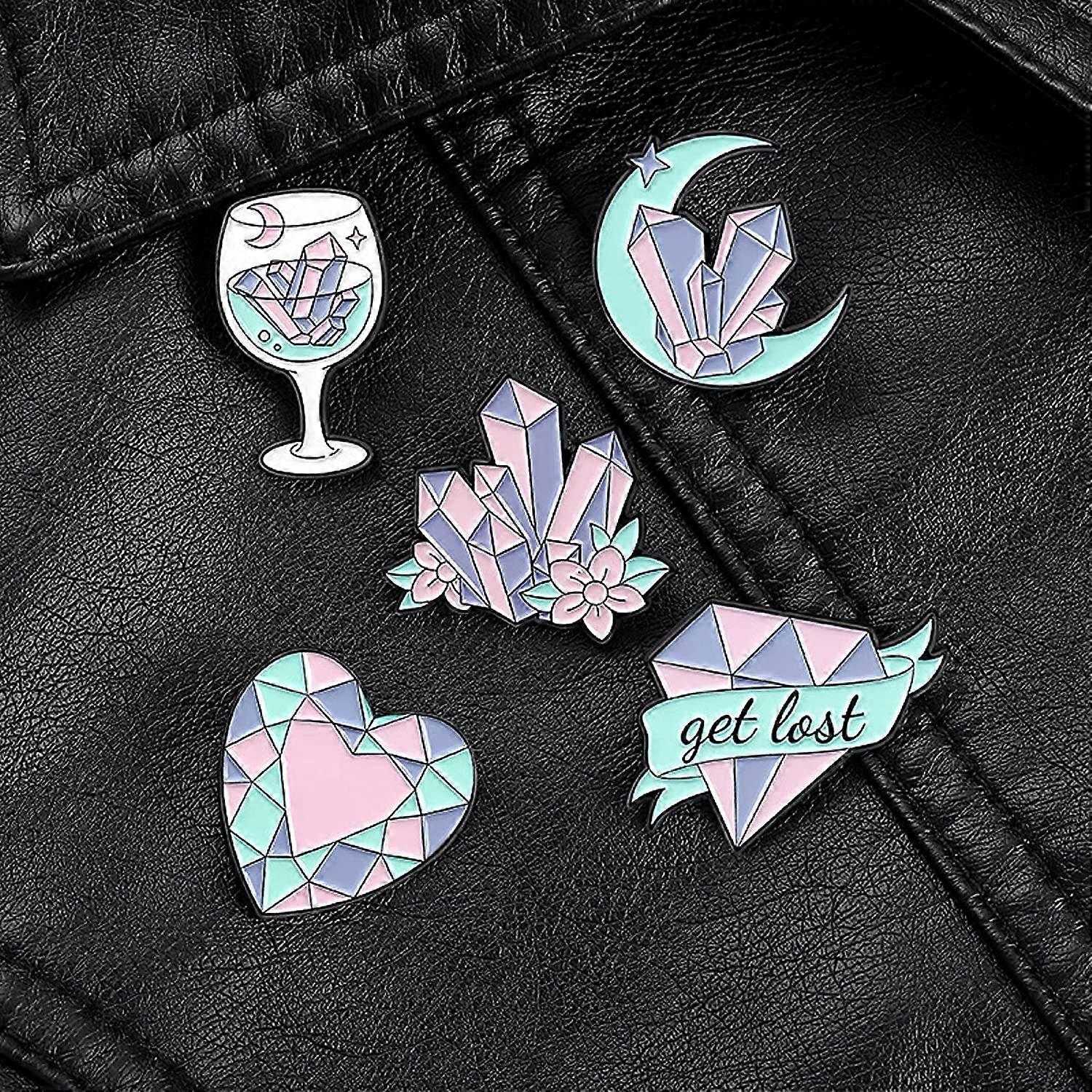Stickers Set of 5 Enamel Lapel Pins Diamond Crystal Clusters Moon Wine ...