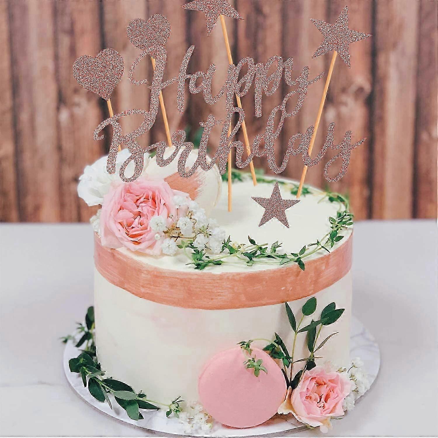 Happy Birthday Cake Topper, 22 Pack Rose Gold Birthday Cake Toppers ...
